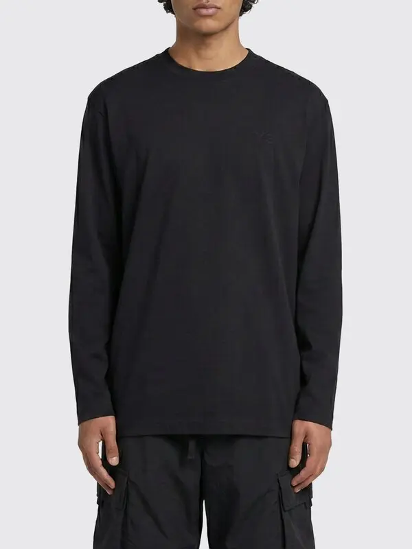 Y3 Crewneck Long-sleeved Cotton T-shirt With Tone-on-tone Logo - Black