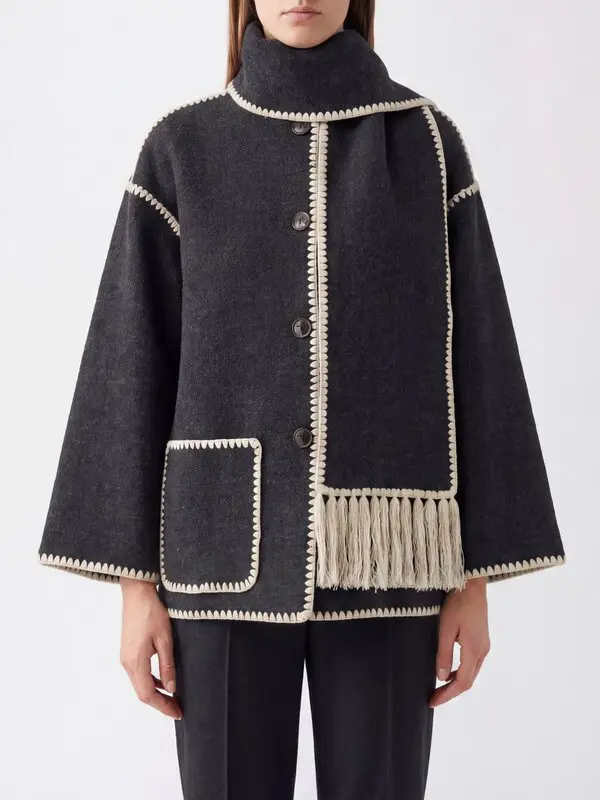 TOTEME Relaxed Fit Short Coat With Scarf Collar In Recycled Wool