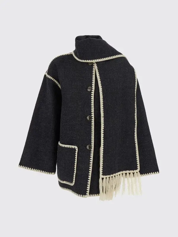 TOTEME Relaxed Fit Short Coat With Scarf Collar In Recycled Wool