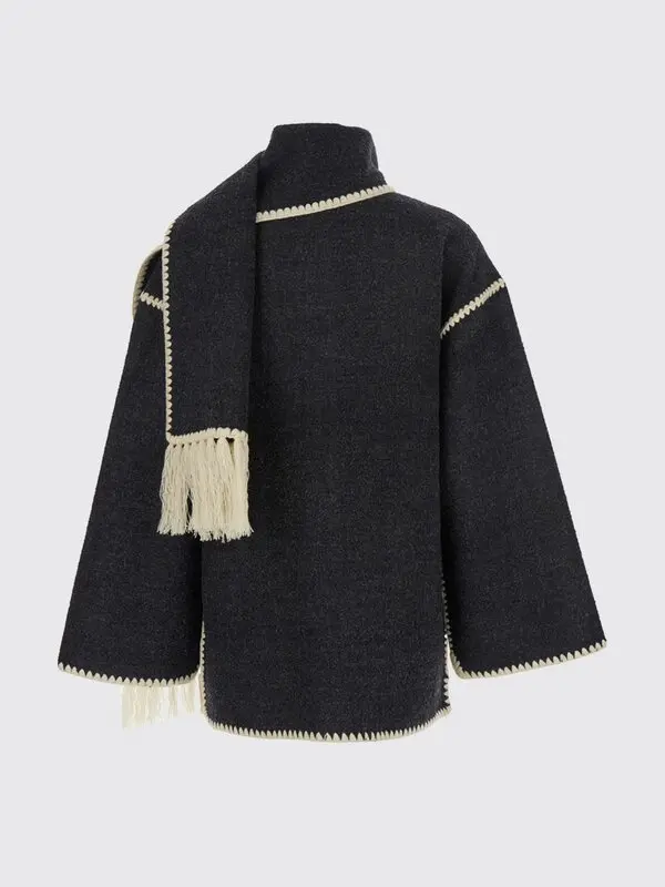 TOTEME Relaxed Fit Short Coat With Scarf Collar In Recycled Wool - Grey