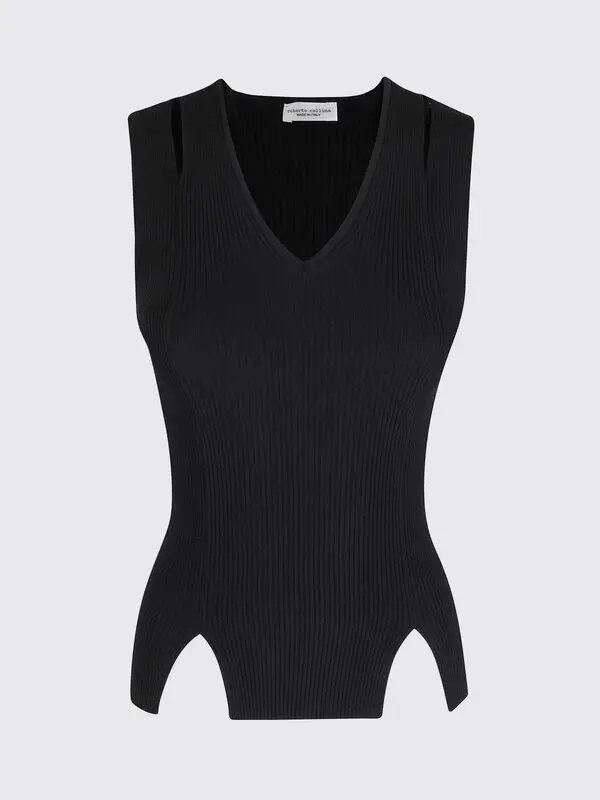 ROBERTO COLLINA Cut-out Viscose Top - Black