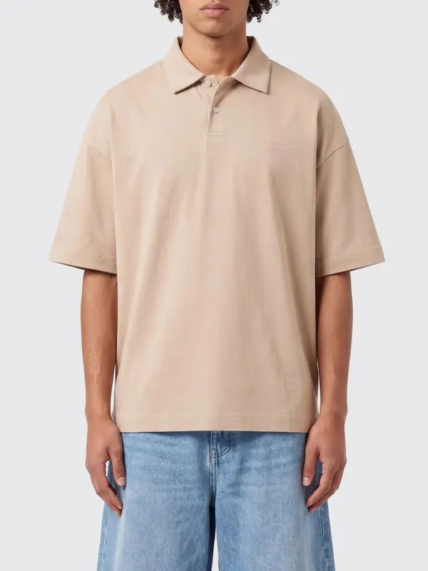 VISION OF SUPER Short-sleeved Cotton Polo Shirt With Two-button Placket - Beige