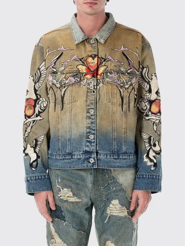 WHO DECIDES WAR Cropped Graphic Print Distressed Jacket