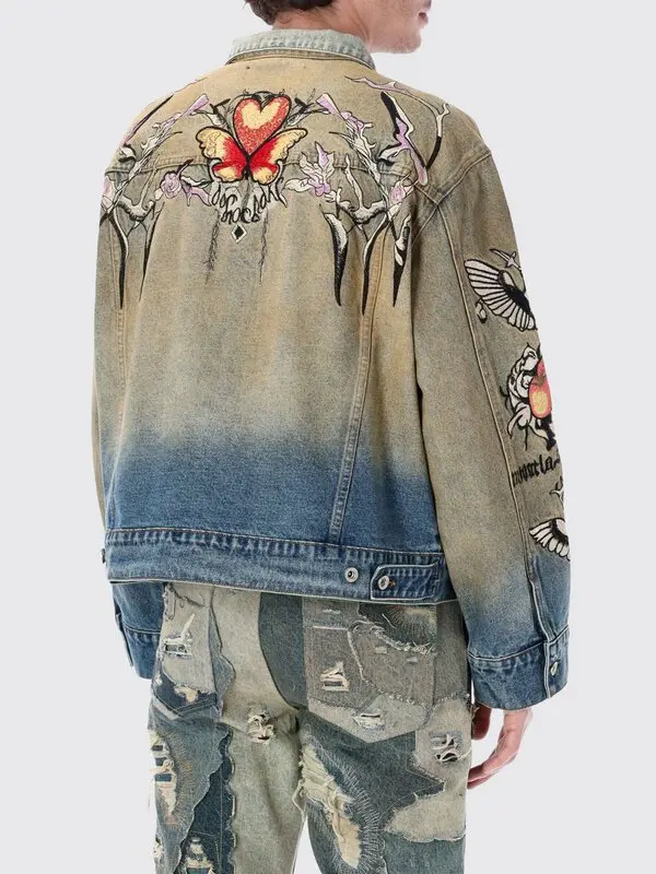 WHO DECIDES WAR Cropped Graphic Print Distressed Jacket