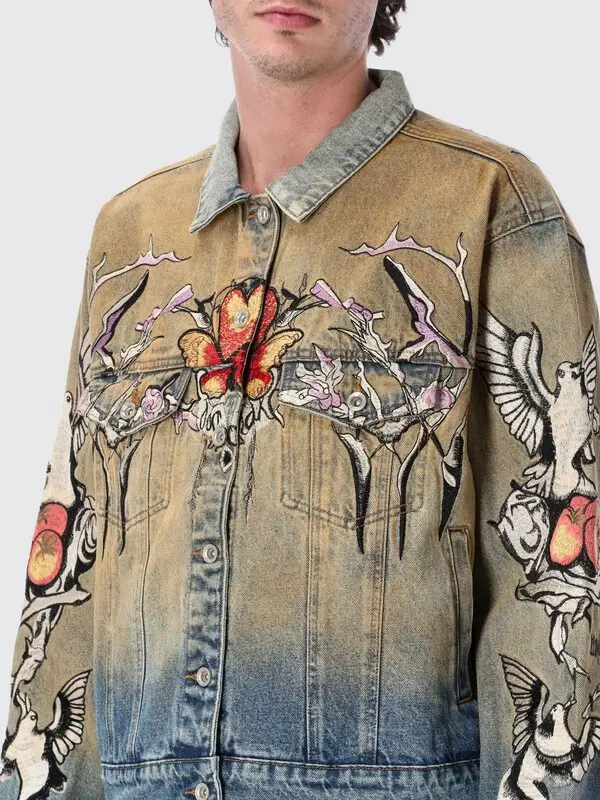 WHO DECIDES WAR Cropped Graphic Print Distressed Jacket