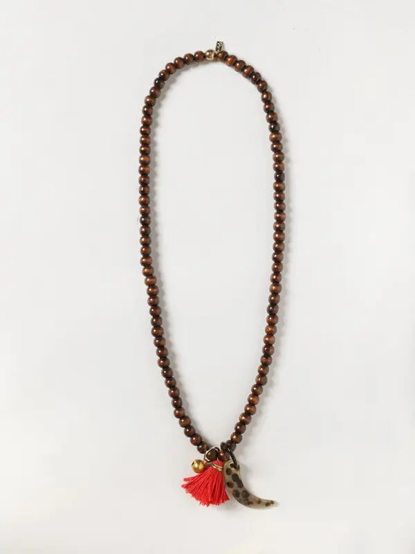 ALLUJEWELS Wood And Resin Necklace With Charms And Tassels - Brown