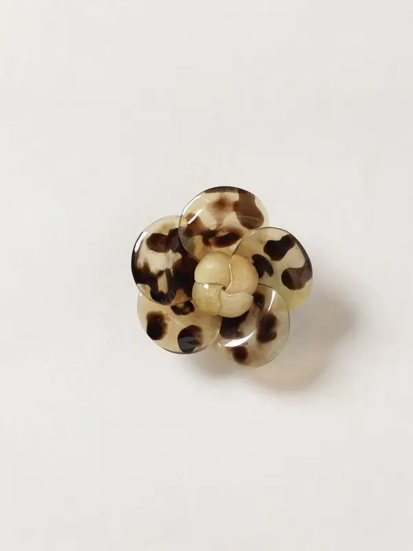 ALLUJEWELS Flower-shaped Horn Brooch With Tortoiseshell And Polka Dot Pattern - Yellow