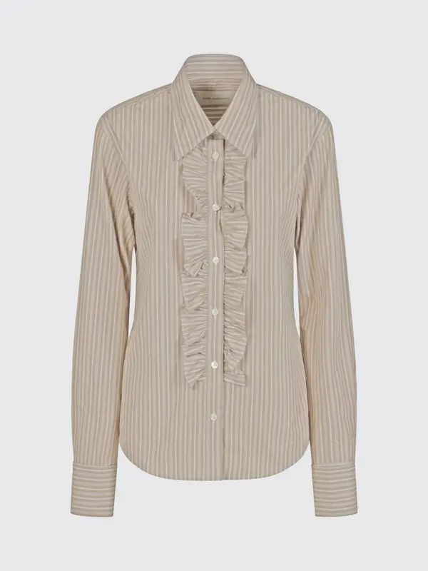 AMI Paris Striped Shirt With Ruffle Detail - Beige