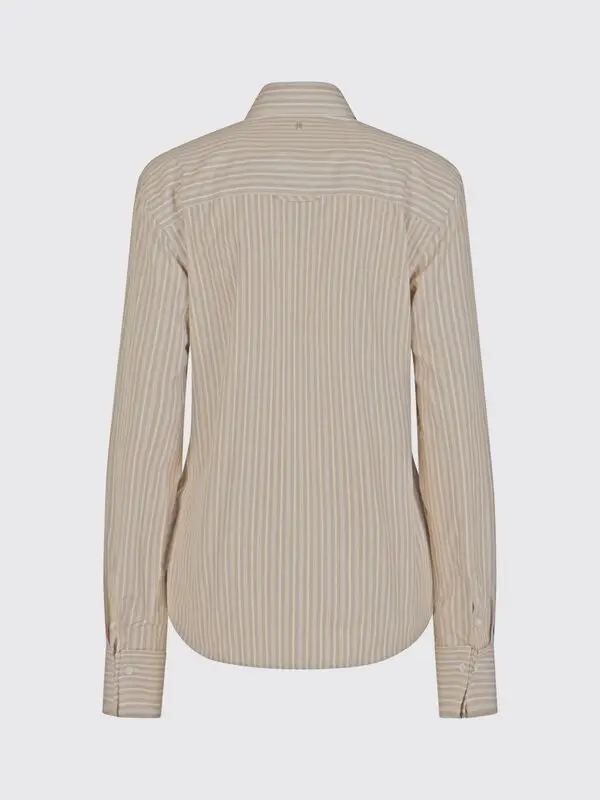 AMI Paris Striped Shirt With Ruffle Detail - Beige