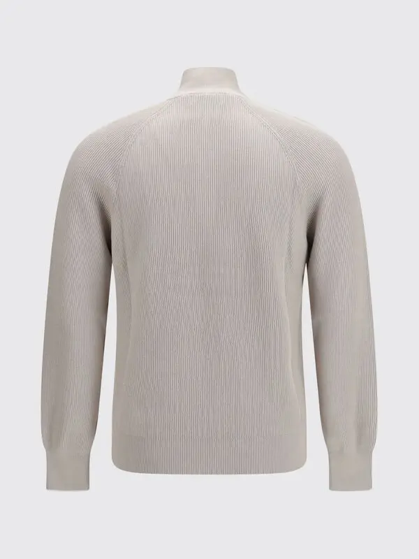 Brunello Cucinelli Cotton Quarter Zip Ribbed Sweater - Beige