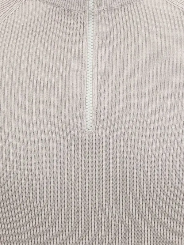 Brunello Cucinelli Cotton Quarter Zip Ribbed Sweater - Beige