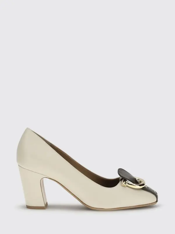 FERRAGAMO Gancini Leather Pumps - Cream