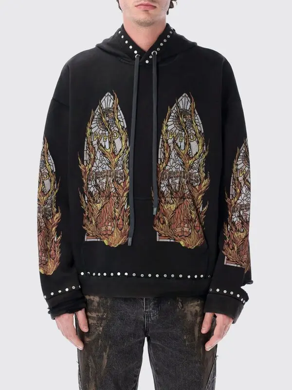 WHO DECIDES WAR Cotton Hoodie With Studded Accents And Graphic Print