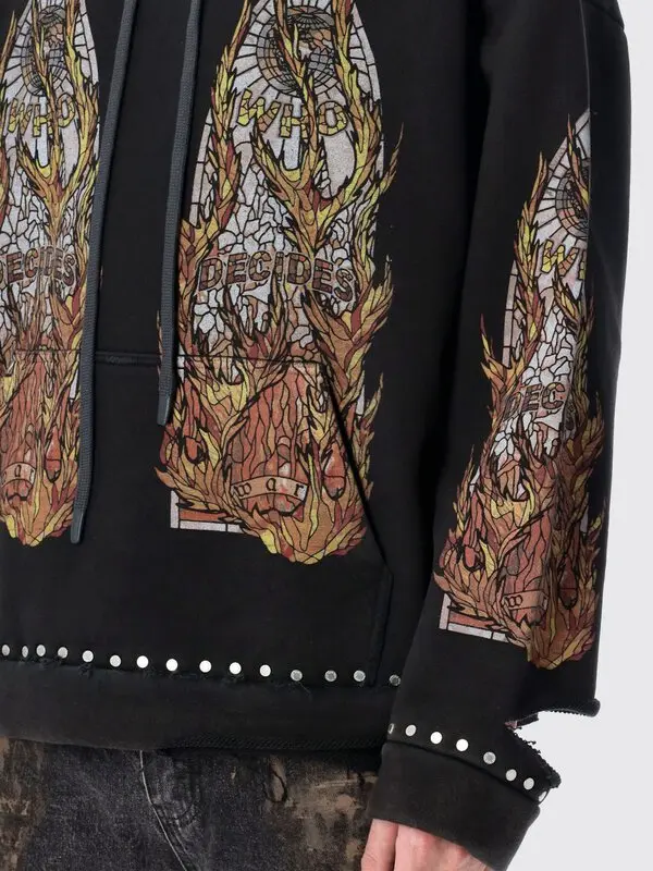 WHO DECIDES WAR Cotton Hoodie With Studded Accents And Graphic Print