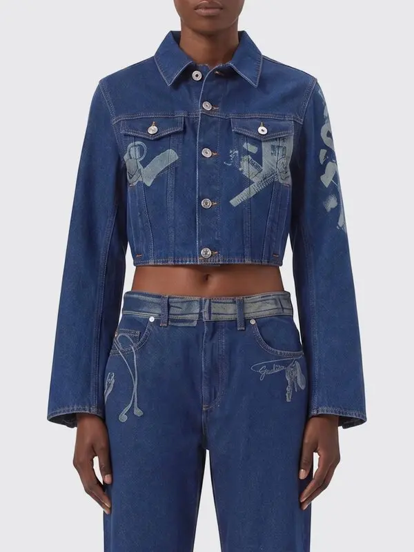 JEAN PAUL GAULTIER Cropped Abstract Print Denim Jacket