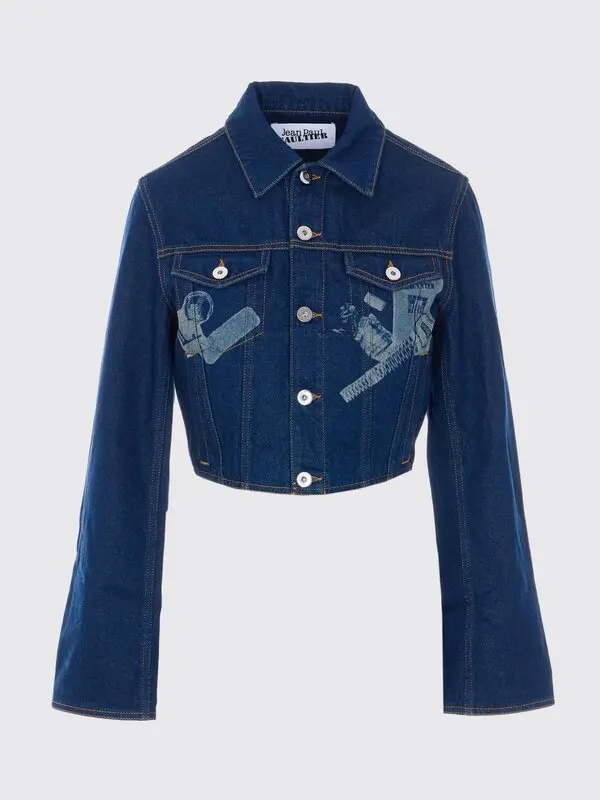 JEAN PAUL GAULTIER Cropped Abstract Print Denim Jacket