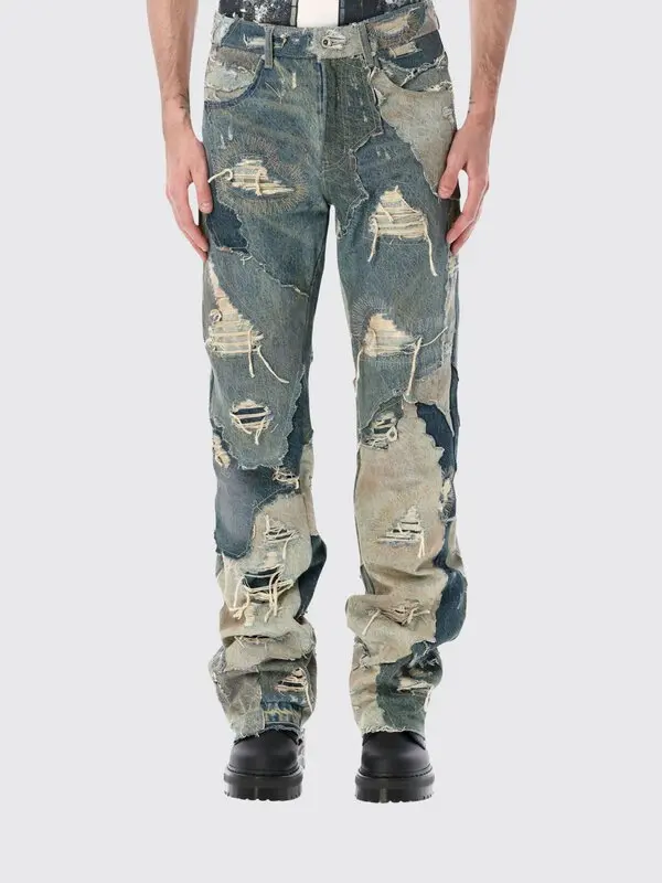 WHO DECIDES WAR Straight Fit Patchwork Distressed Jeans