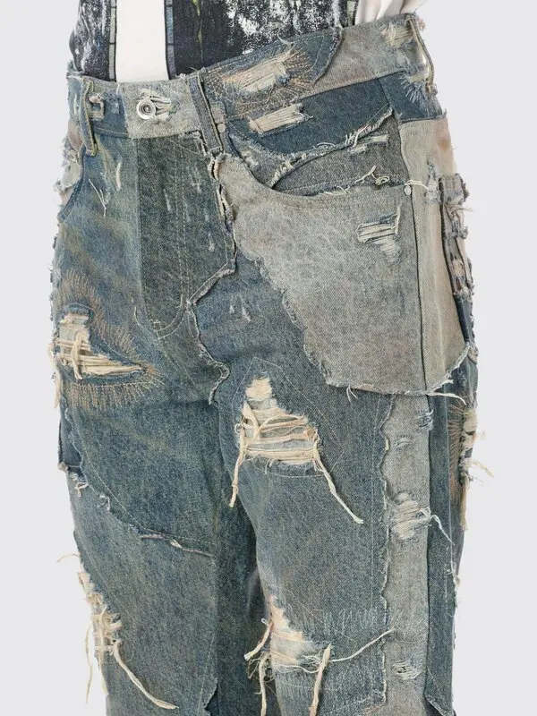 WHO DECIDES WAR Straight Fit Patchwork Distressed Jeans