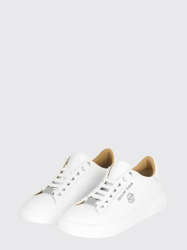 Philipp Plein Low-top Lace-up Smooth Leather Sneakers With Round Toe - White