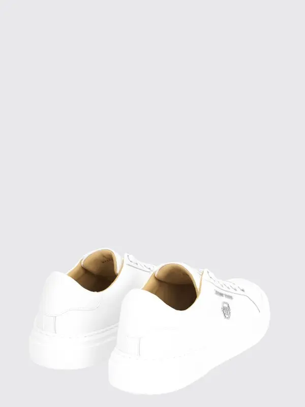 Philipp Plein Low-top Lace-up Smooth Leather Sneakers With Round Toe - White
