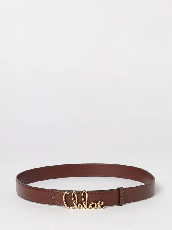 Chloé Leather Belt With Gold Tone Logo Buckle - Brown