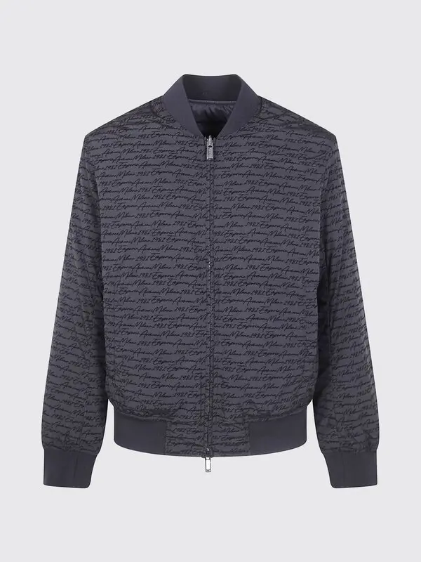 Emporio Armani Bomber Jacket With All-over Logo Print - Blue