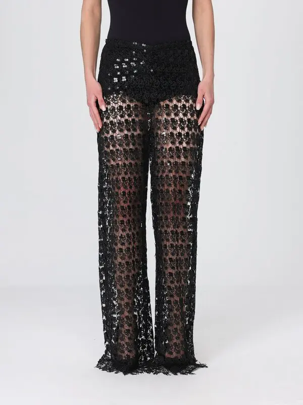 H COUTURE Hanita High-waisted Straight Lace Trousers With Sequins