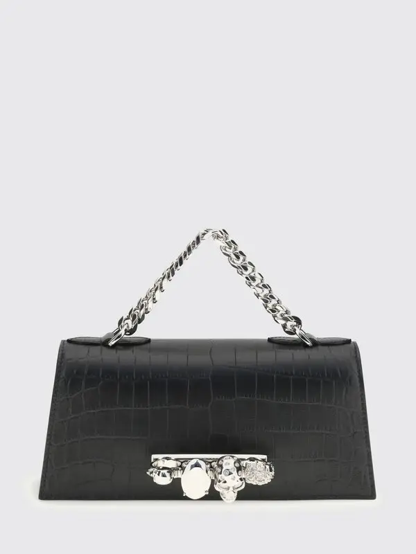 Alexander McQueen Jewelled Croc Print Leather Bag - Black