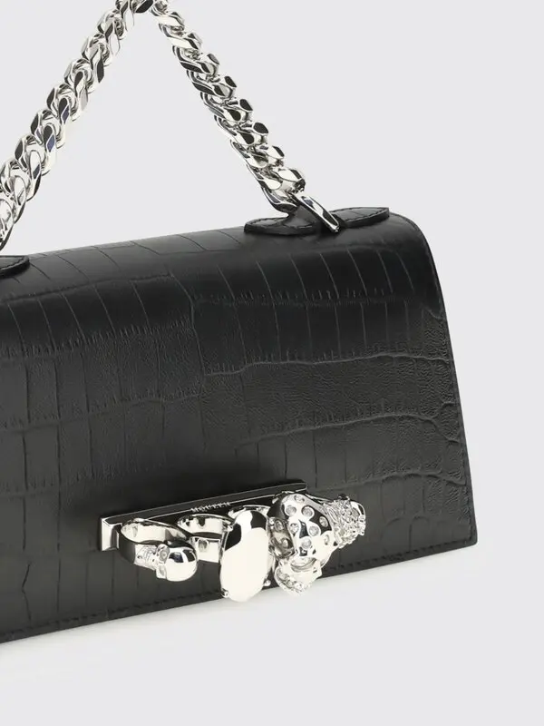 Alexander McQueen Jewelled Croc Print Leather Bag - Black