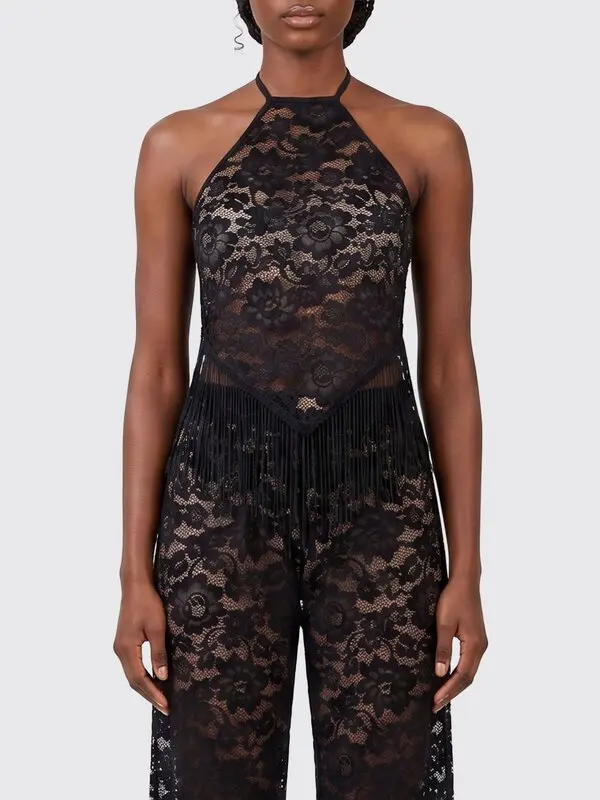 VENUJA Lace Halter Neck Off-the-shoulder Top With Fringe