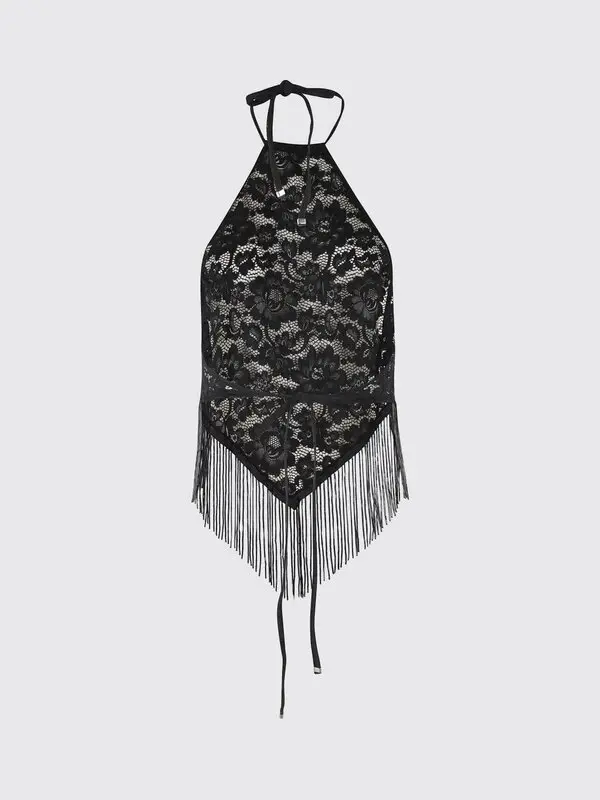 VENUJA Lace Halter Neck Off-the-shoulder Top With Fringe