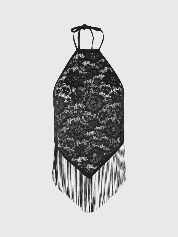 VENUJA Lace Halter Neck Off-the-shoulder Top With Fringe