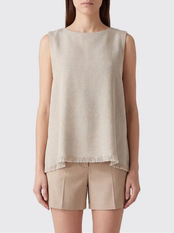 Max Mara Linen And Cotton Blend Sleeveless Top With Fringed Hem - Sand
