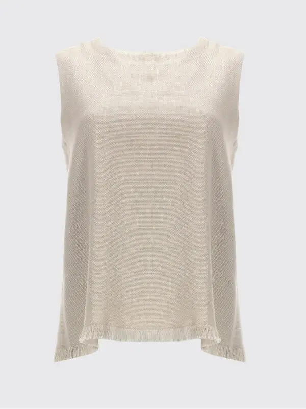 Max Mara Linen And Cotton Blend Sleeveless Top With Fringed Hem - Sand