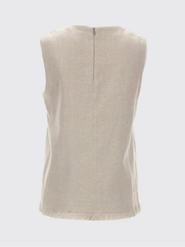 Max Mara Linen And Cotton Blend Sleeveless Top With Fringed Hem - Sand