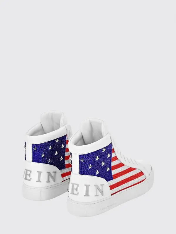 Philipp Plein Star Studs America" Leather High Top Sneakers With Rhinestones