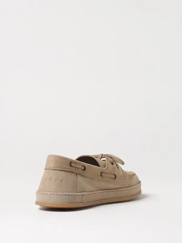 Hogan Leather And Suede Lace-up Boat Shoes - Beige