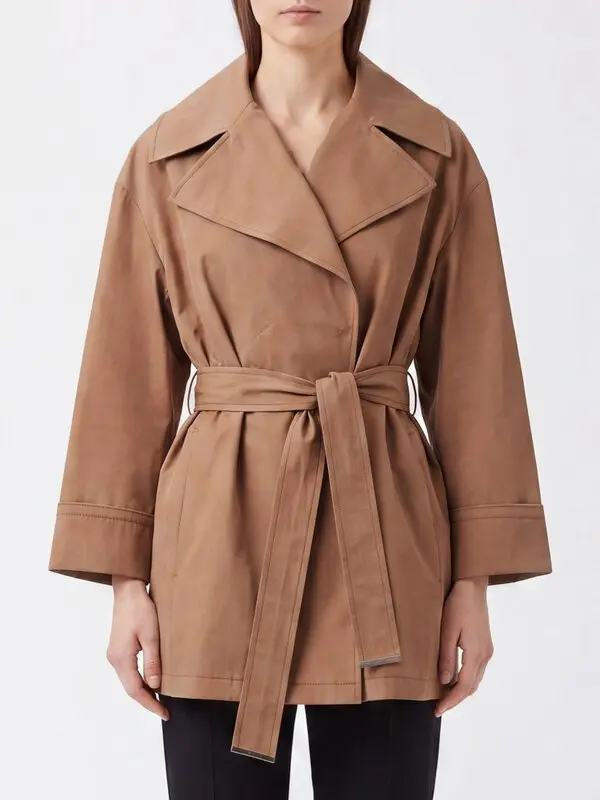 Herno Short Cotton Gabardine Trench Coat With Tie-waist Belt - Camel