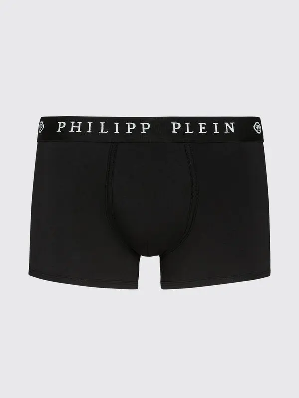 Philipp Plein Stretch Cotton Boxers With Logo - Black