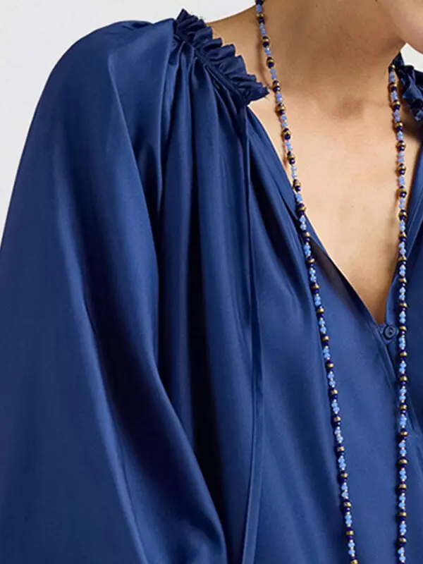 Momoni Long Silk Tunic With Balloon Sleeves And V-neck
