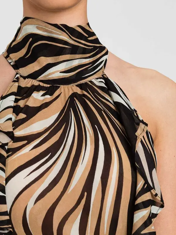 TWINSET Abstract Print Ruffle Neck Halter Top - Multicolor