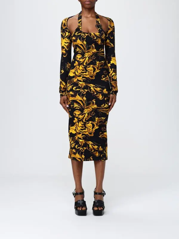 Versace Printed Long Sleeve Midi Dress - Black