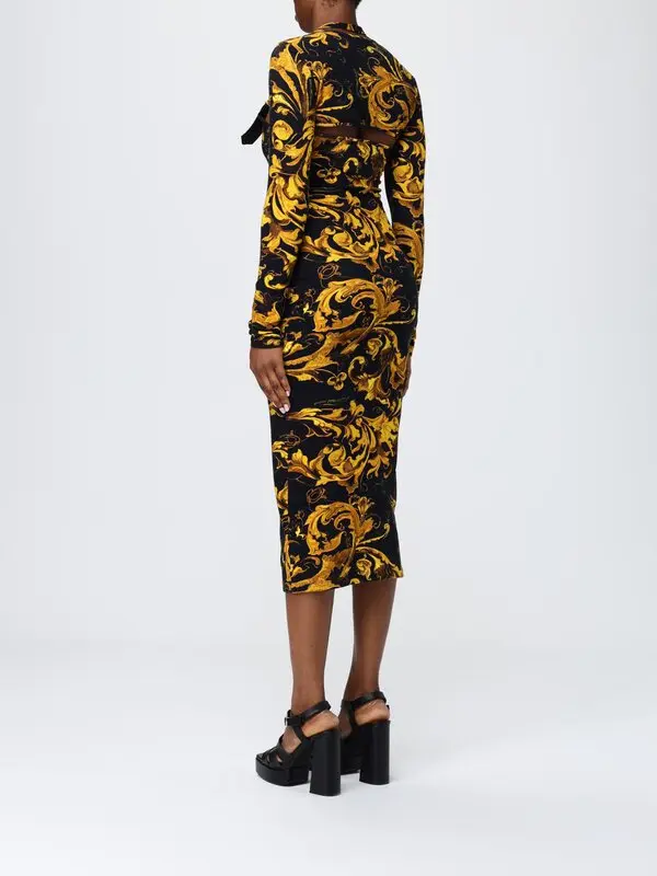 Versace Printed Long Sleeve Midi Dress - Black