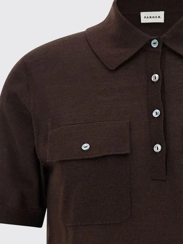 PAROSH P.a.r.o.s.h. Slim Fit Knit Polo In Wool, Silk And Cashmere - Brown