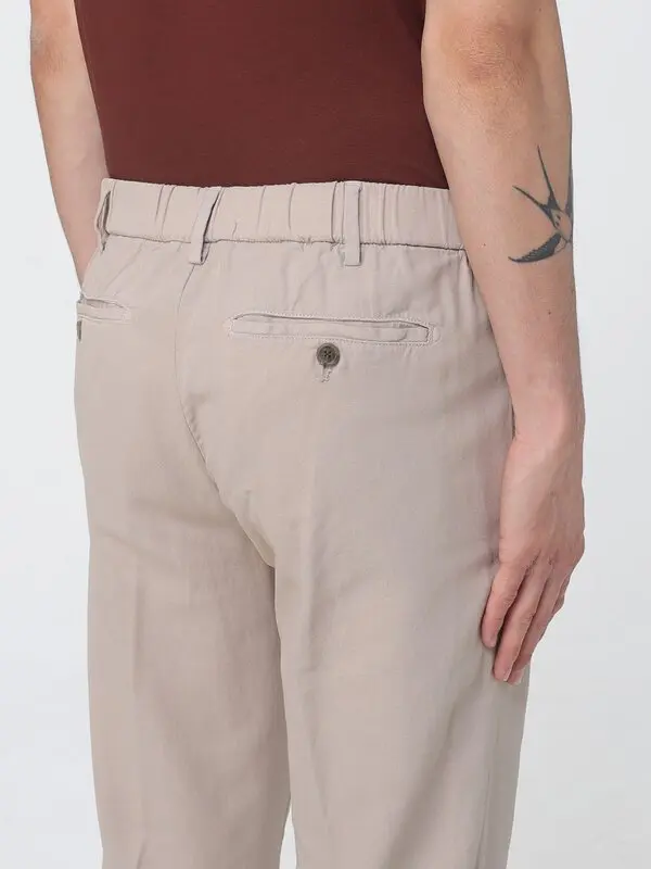 MYTHS Cotton Slim Fit Trousers With Drawstring - Beige