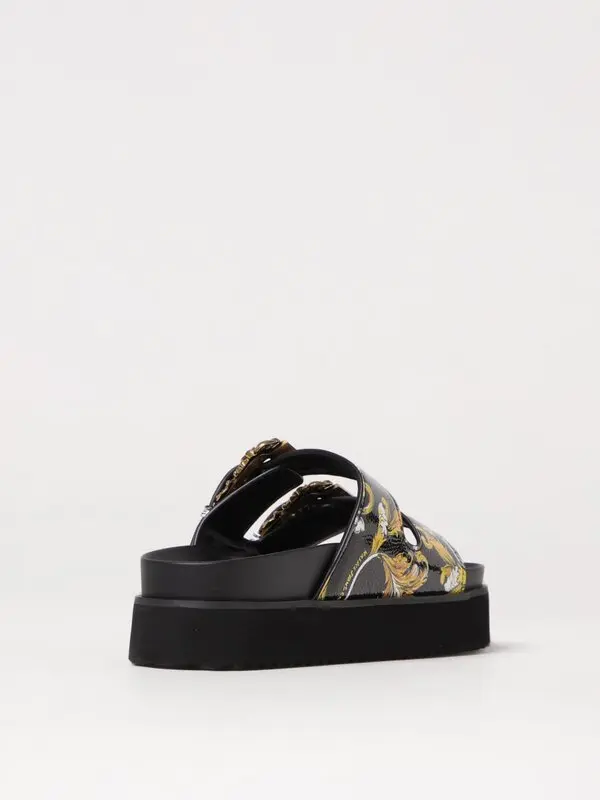 Versace Flat Sandals With Embellished Buckles - Black