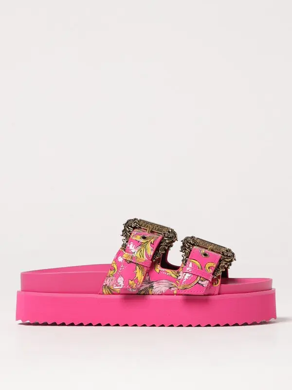 Versace Flat Sandals With Embellished Buckles - Fuchsia