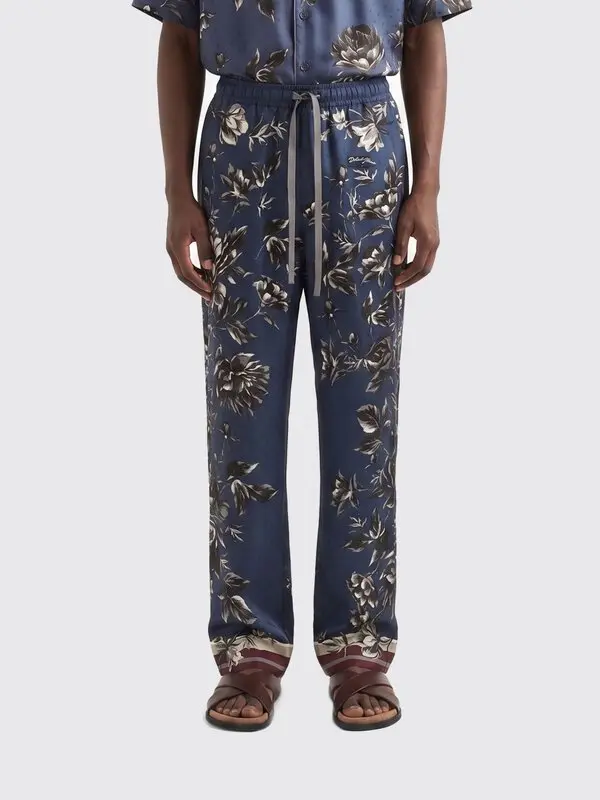 Dolce & Gabbana Floral Print Silk Straight Trousers - Blue