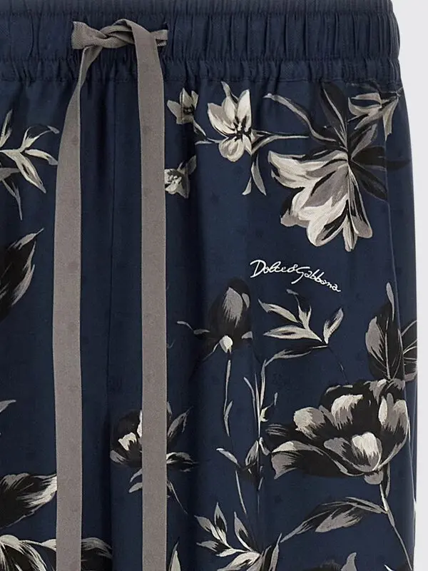 Dolce & Gabbana Floral Print Silk Straight Trousers - Blue