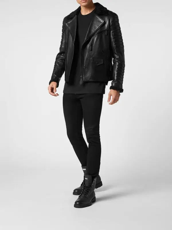 Philipp Plein Lambskin Biker Jacket
